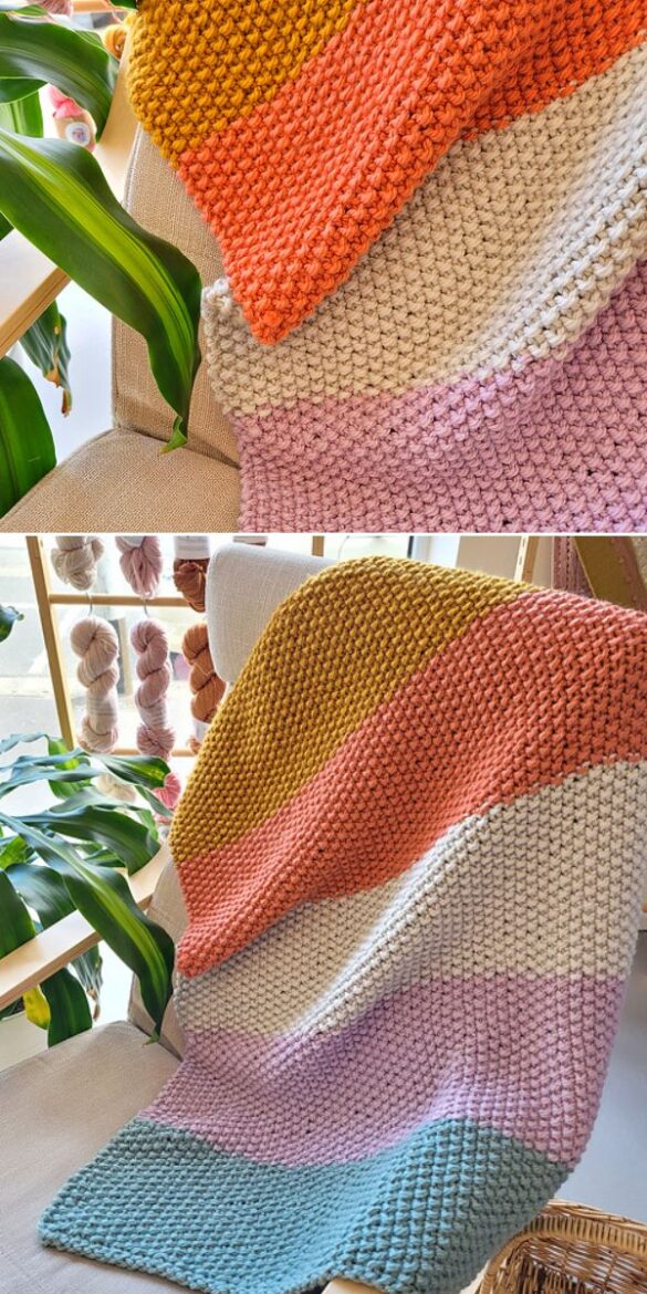 27 Simple Color Block Knitted Blankets
